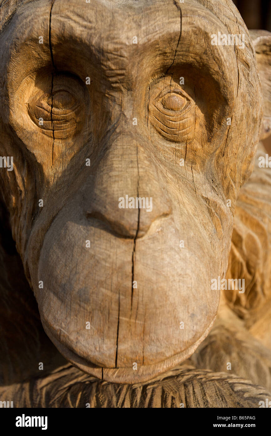 Wood carving of an ape Stock Photo - Alamy