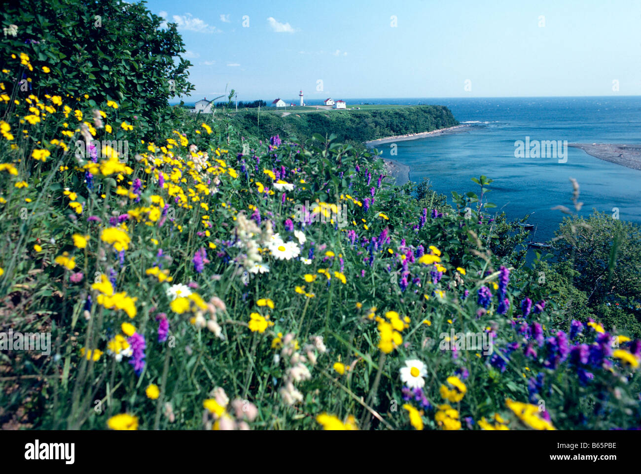 Cap Madeleine lighthouse on the Gaspe Bay Peninsula in Quebec Stock ...