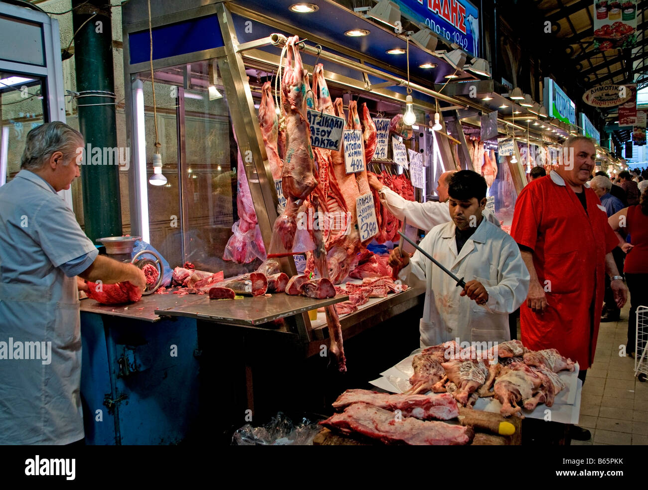 Butcher Central food meat market Athens Greece Greek Stock Photo - Alamy
