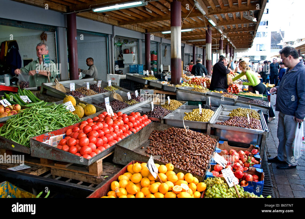 Athens Greece Greek Central Market greengrocer Stock Photo - Alamy