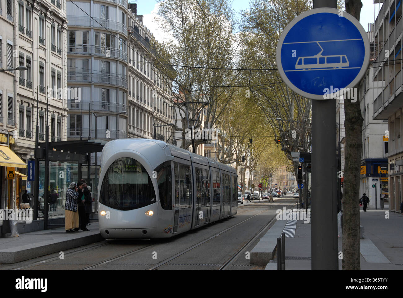 A modern tram in one of the streets of Lyon,France Stock Photo - Alamy