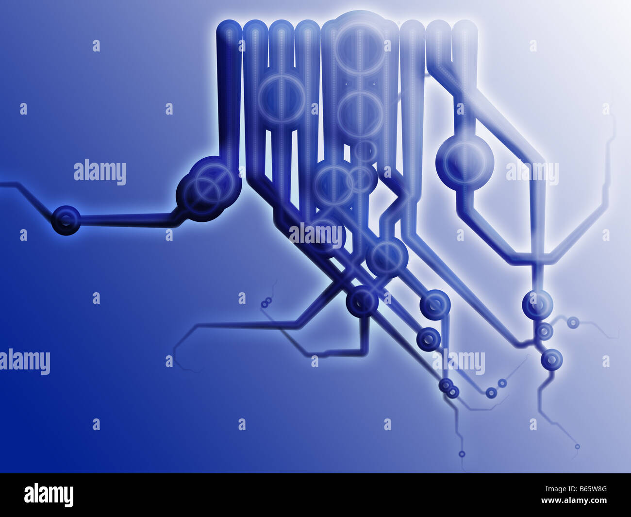 Abstract technical schematic diagram illustration with circuitry and ...