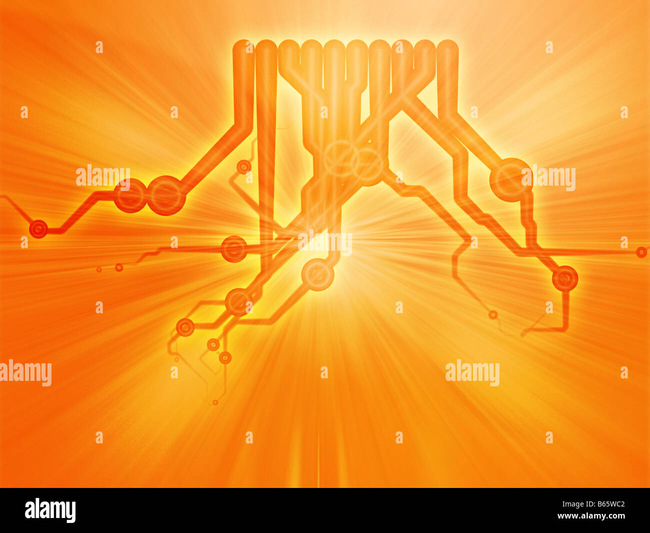 Abstract technical schematic diagram illustration with circuitry and ...