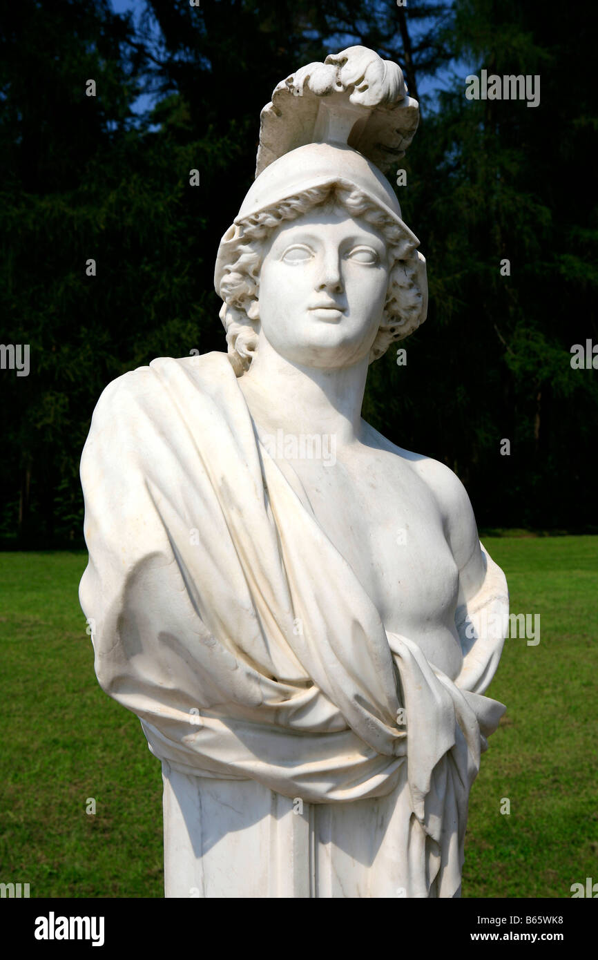 A neoclassical statue in the gardens of the 18th century Archangelskoye ...