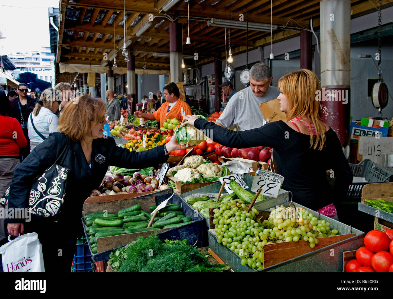 Athens Greece Greek Central Market greengrocer Stock Photo - Alamy