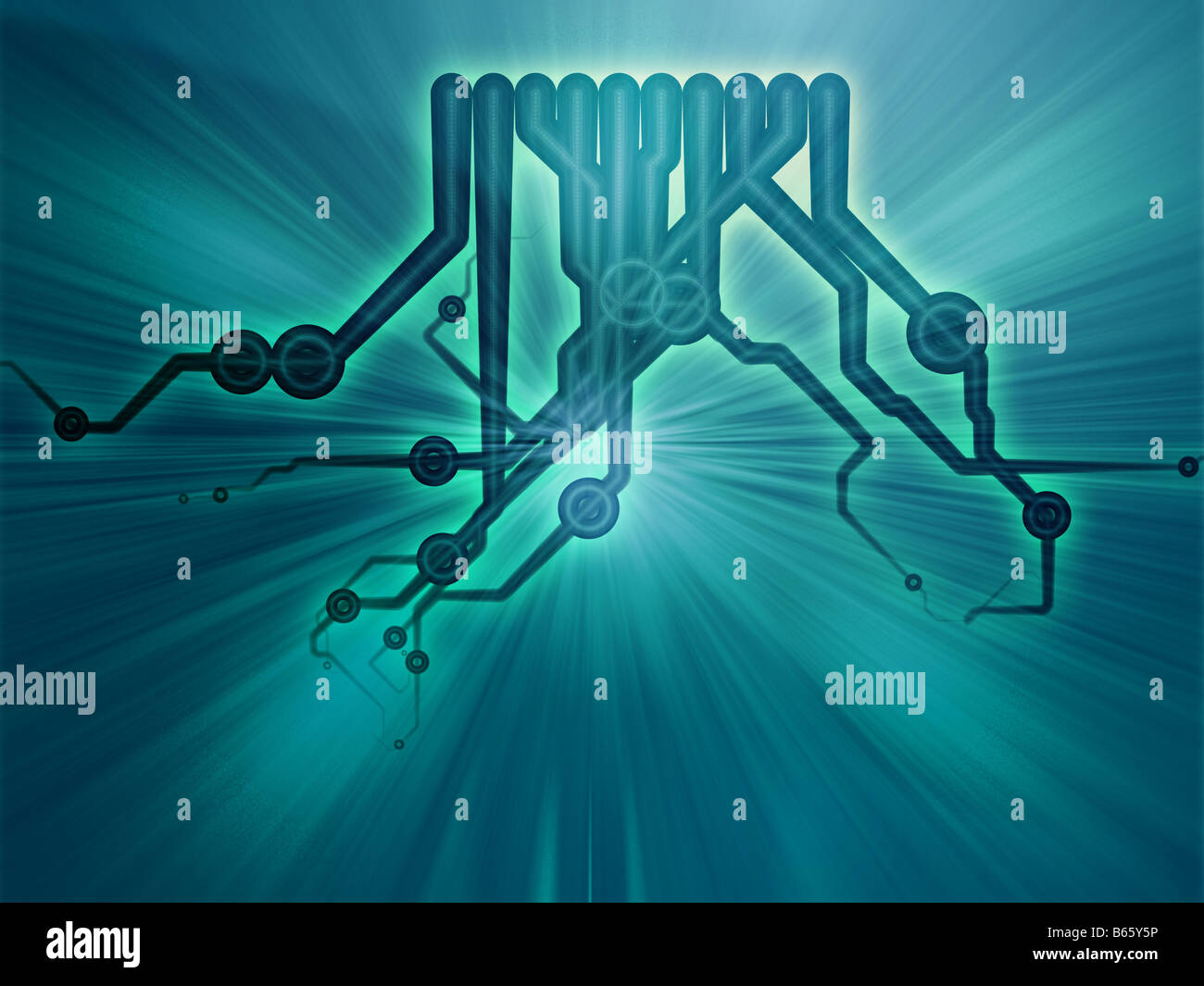 Abstract technical schematic diagram illustration with circuitry and ...