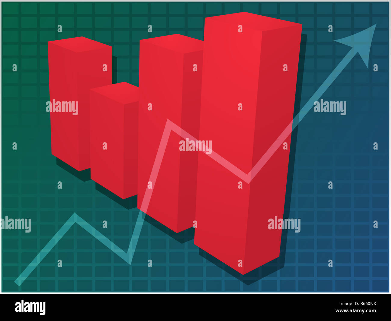Three d barchart and upwards line graph financial diagram illustration ...