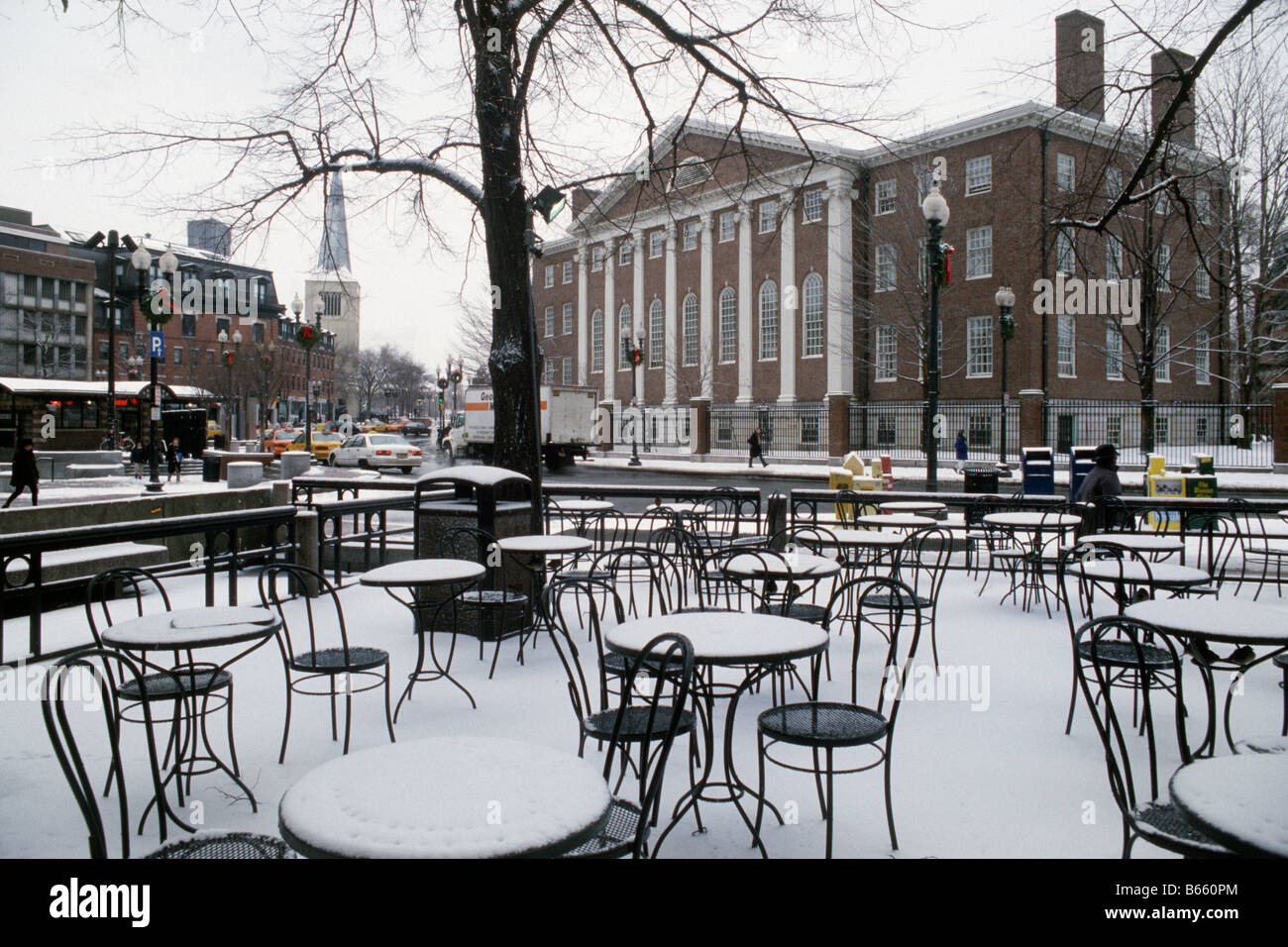 Boston USA Harvard Square in the snow Stock Photo - Alamy