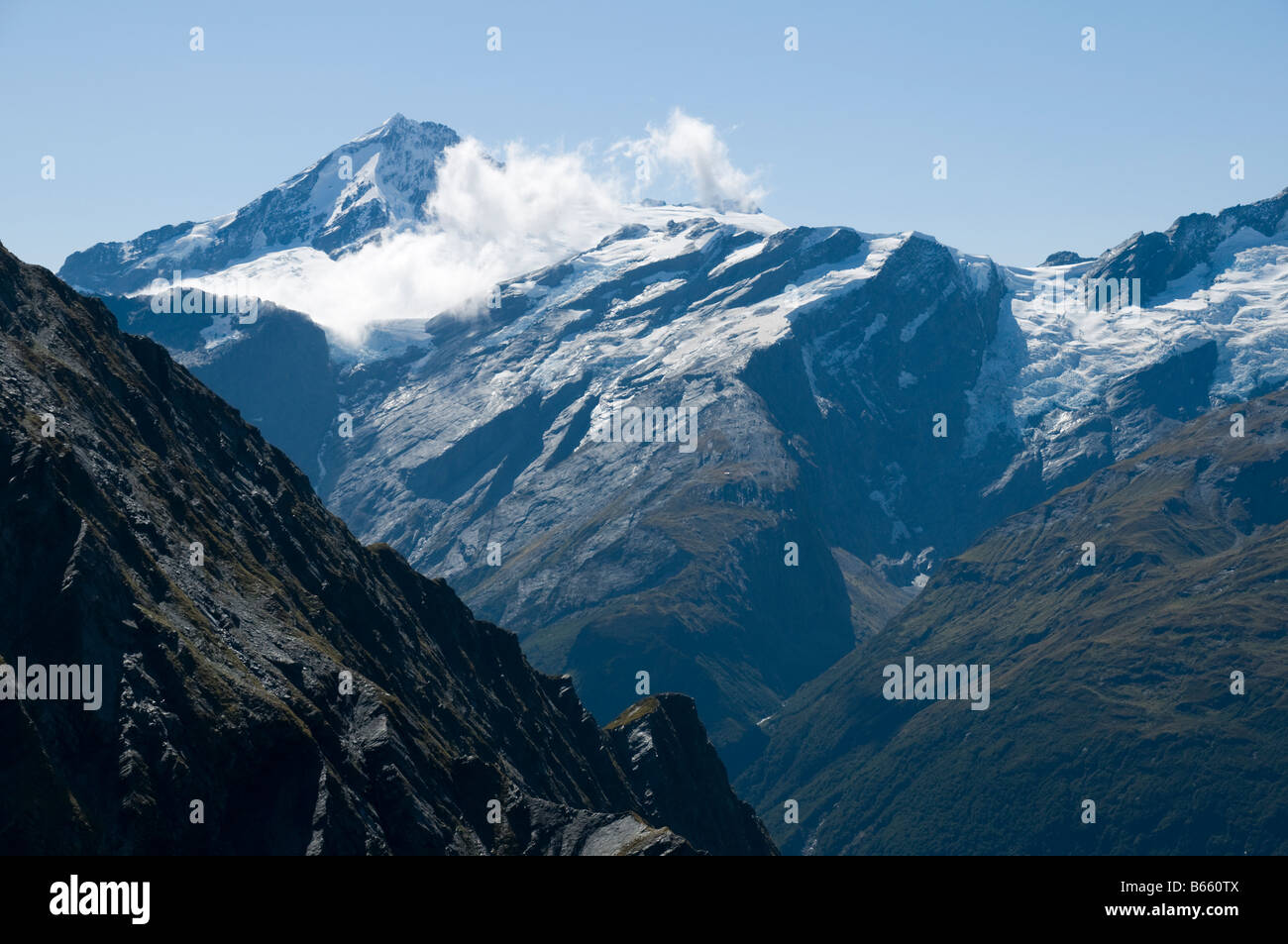 Mount Aspiring over the Matukituki valley, from the Cascade Saddle ...