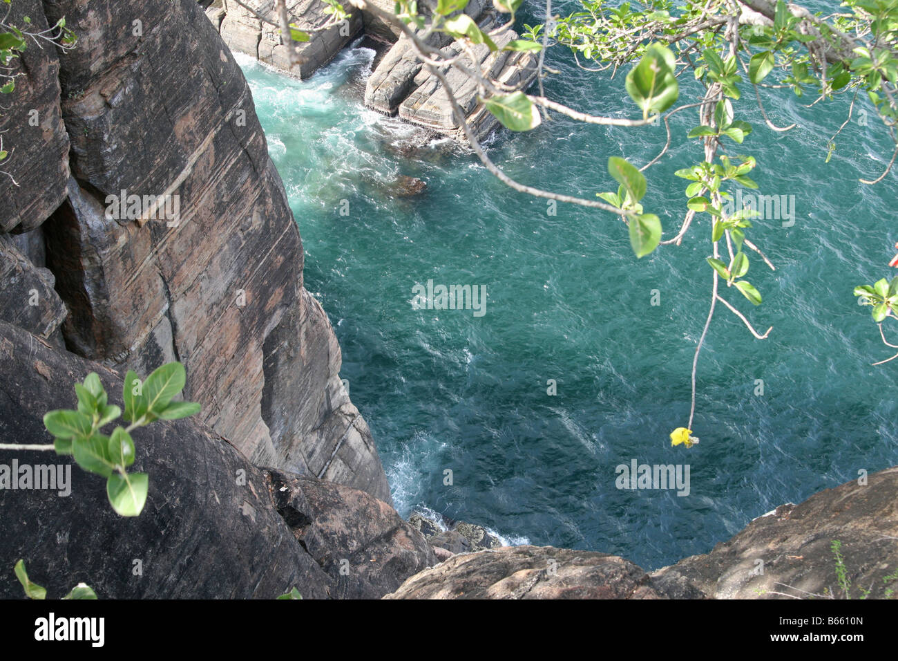 View down of Swami Rock rom the Konesar temple in the Trincomalee Fort ...