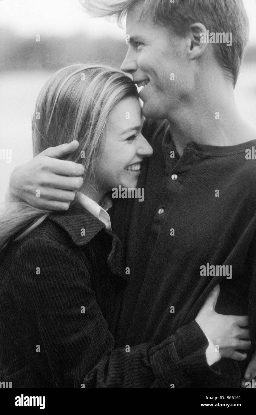 Young couple romancing, portrait, B&W Stock Photo - Alamy