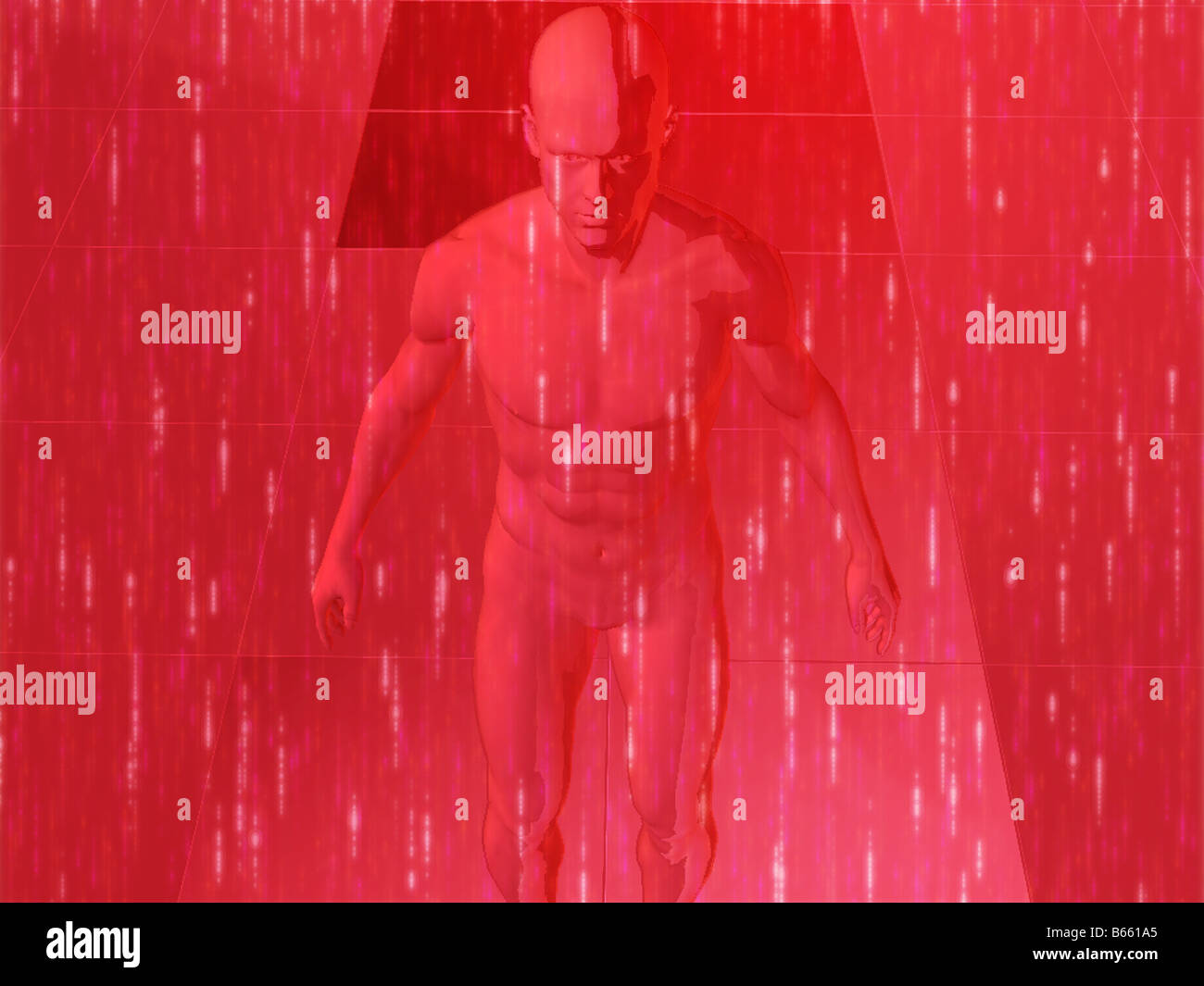 A man surrounded by energy and information illustration Stock Photo - Alamy
