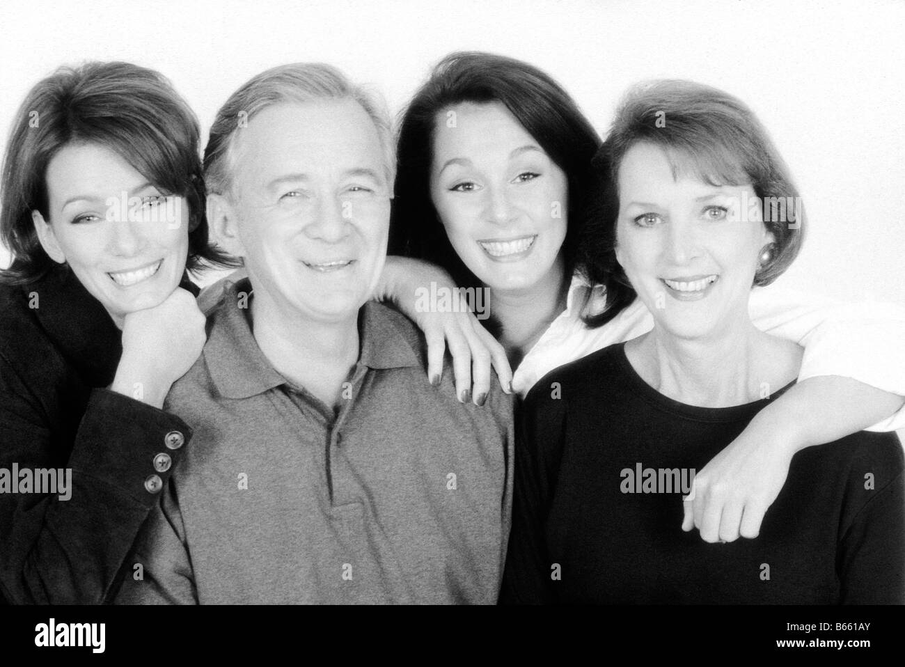 Happy family portrait adult caucasian Black and White Stock Photos ...