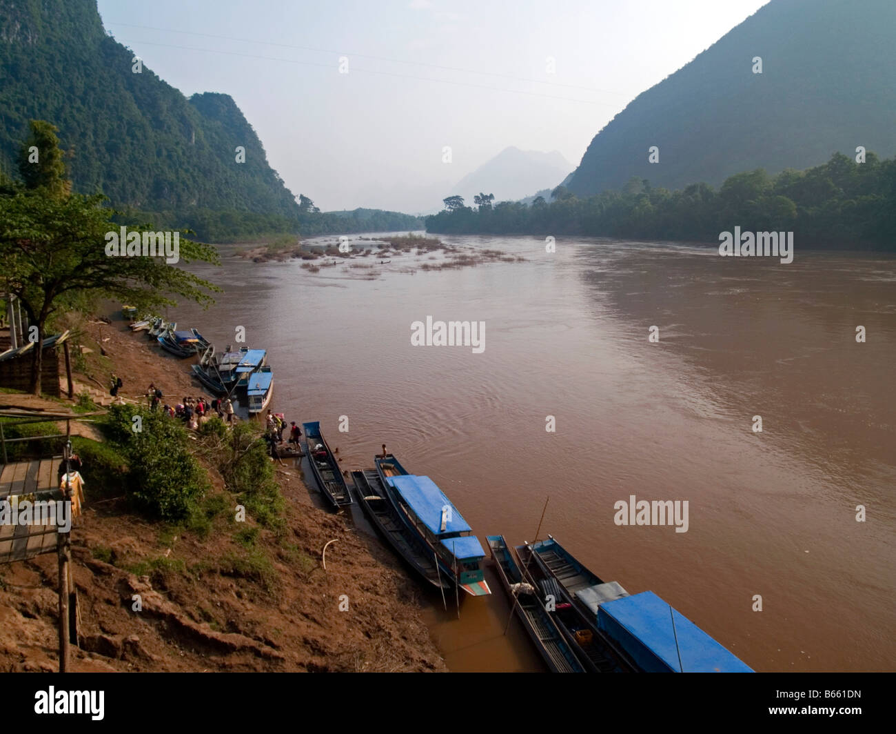 boats on the Nam Ou River in northern Laos Stock Photo - Alamy