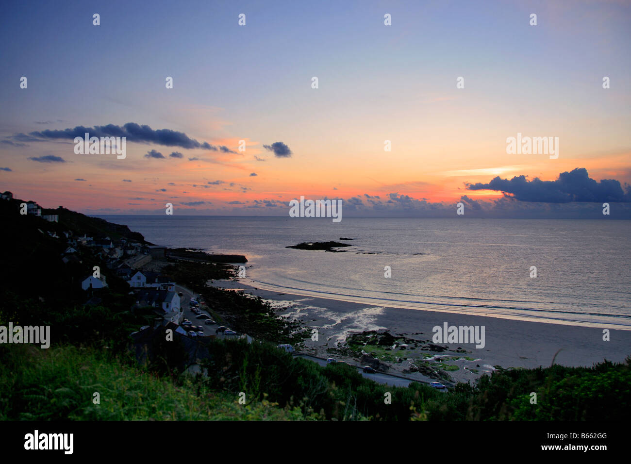 Sennan Cove Beach Sunset Patens Landscape Cornwall County England UK ...