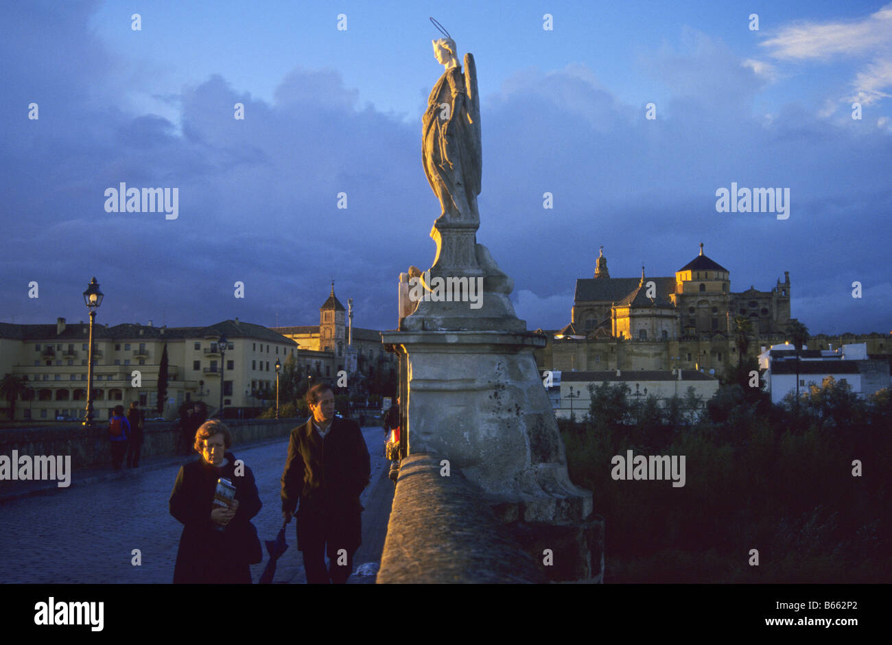 San Rafael statue on roman bridge and Mosque Cathedral CORDOBA ...