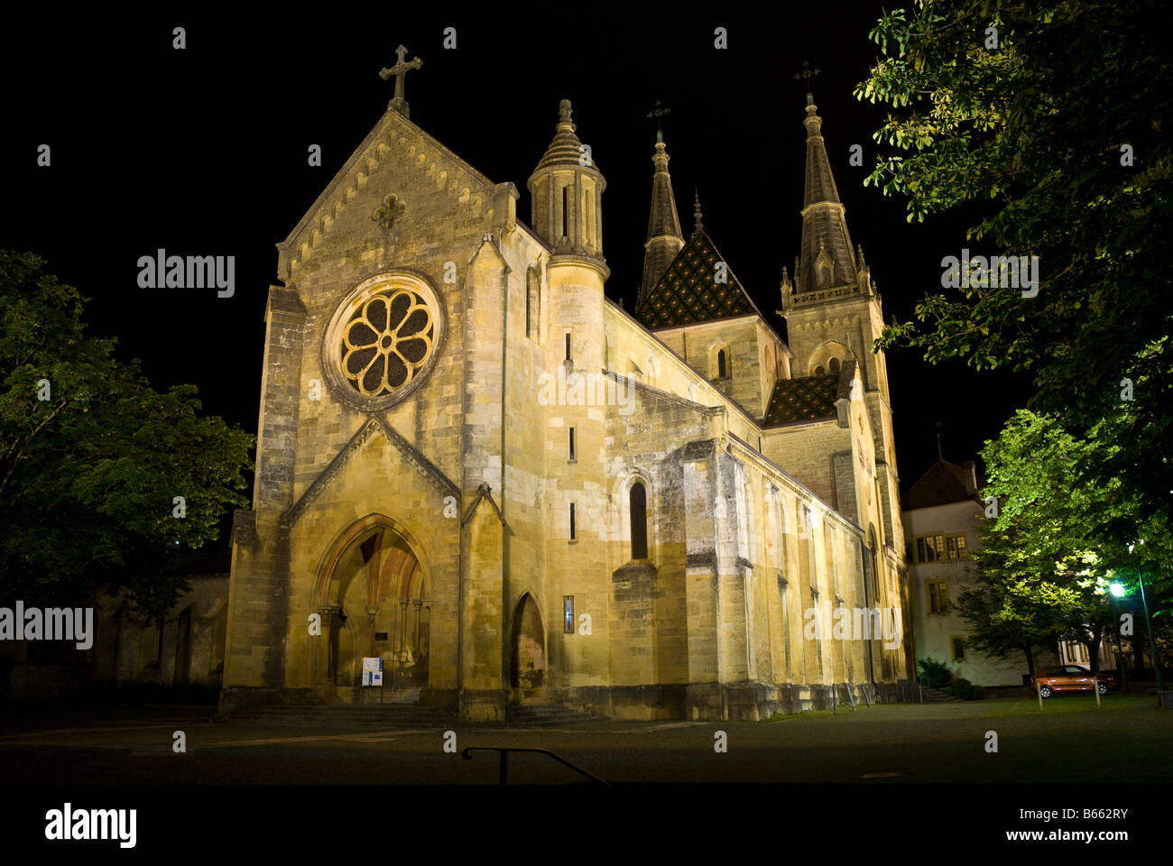 Collegiale de Neuchatel Switzerland, at night Stock Photo - Alamy