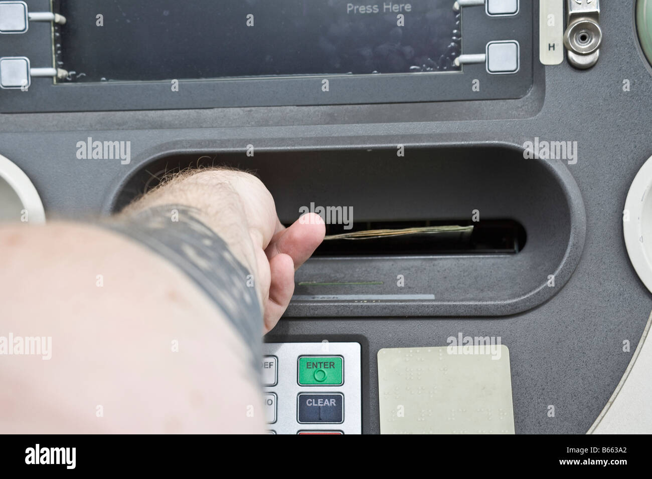 A person withdrawing money from an atm machine Stock Photo - Alamy