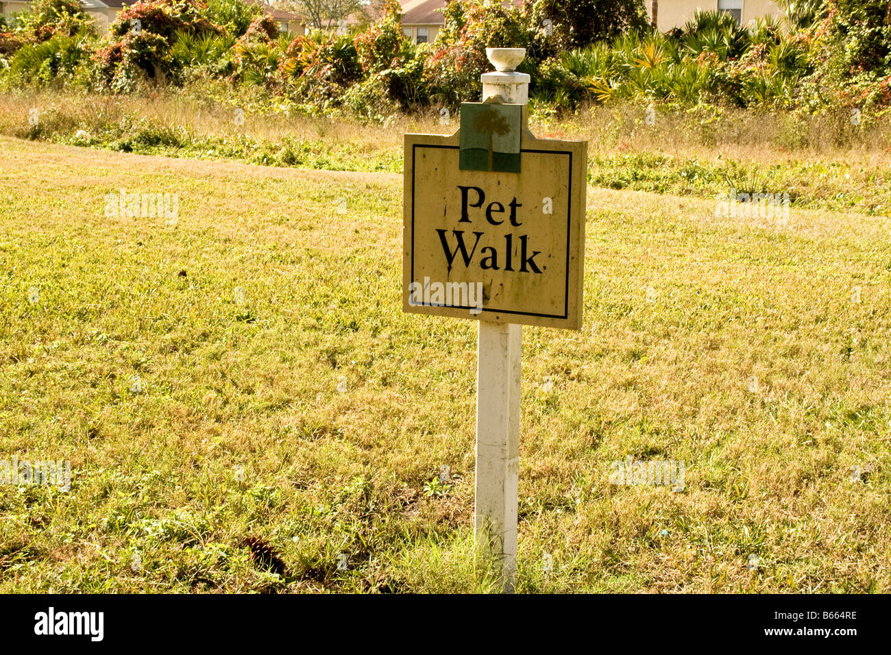Pet walk sign by a grassy area in Florida Stock Photo - Alamy