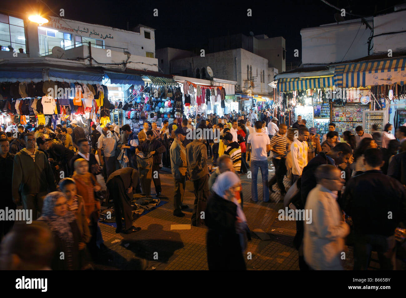 Crowd of shoppers at night, market, medina, Rabat, Morocco, Africa ...