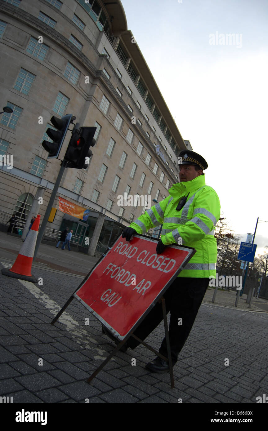 Traffic Policeman manning his station at a Wales rugby match, Cardiff ...