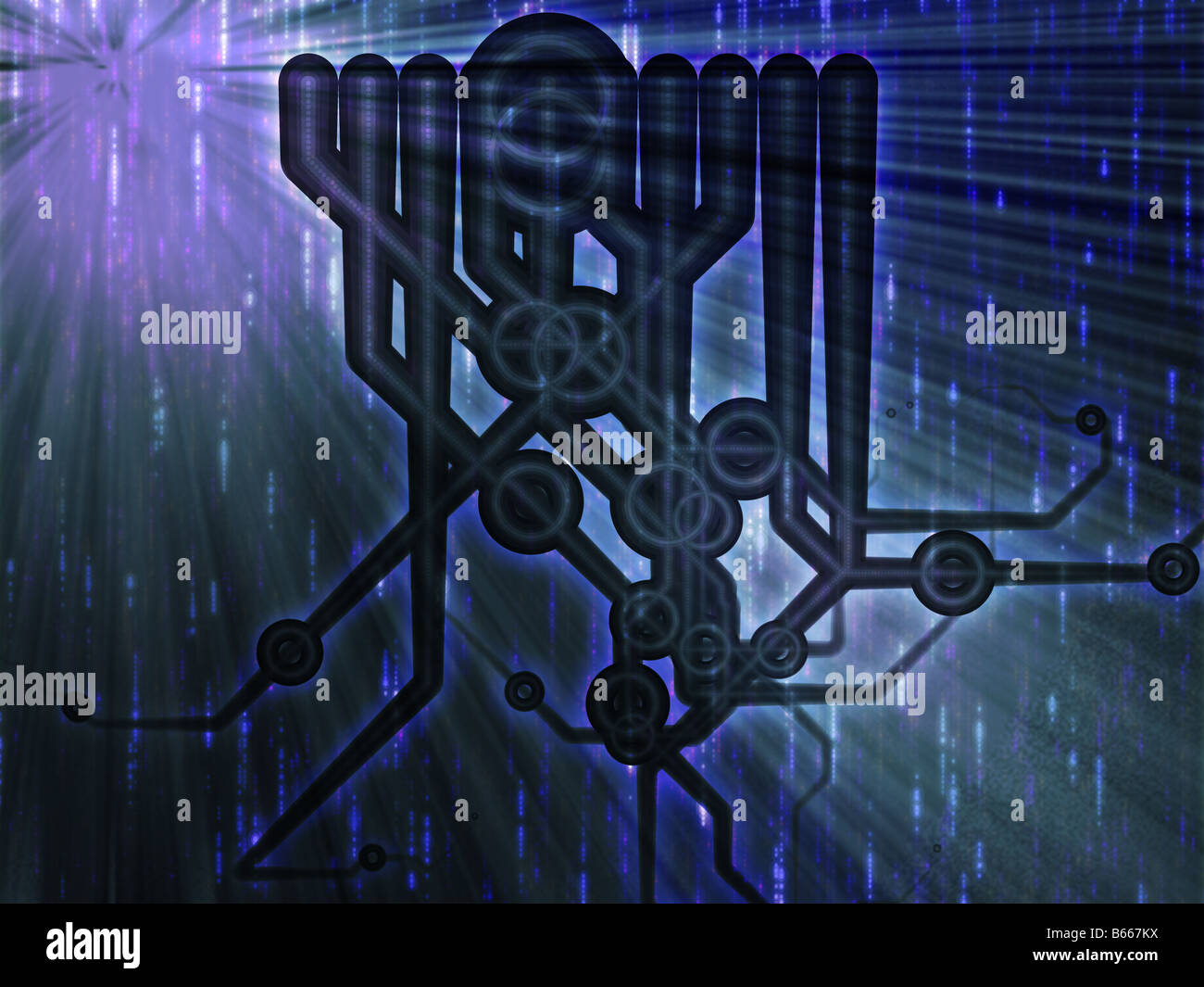 Abstract technical schematic diagram illustration with circuitry and ...
