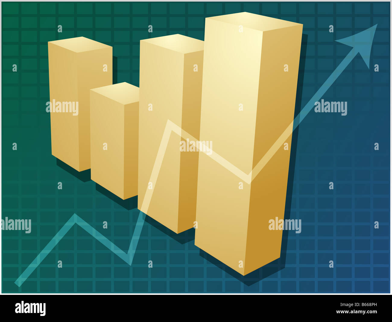 Three d barchart and upwards line graph financial diagram illustration ...