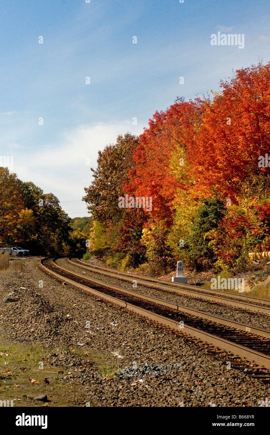 Scenic train tracks of fall in New England Stock Photo - Alamy