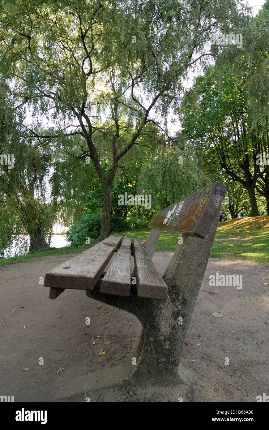 Wooden bench at Hamburg park Hamburg Germany Stock Photo - Alamy
