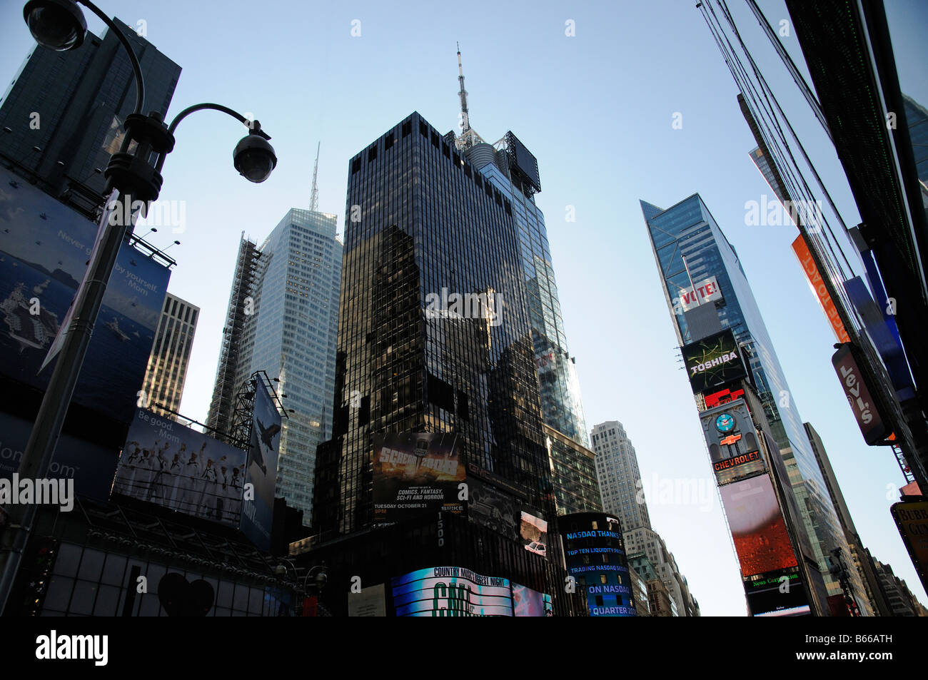 Broadway New York viewed from the sidewalk looking upward America USA ...