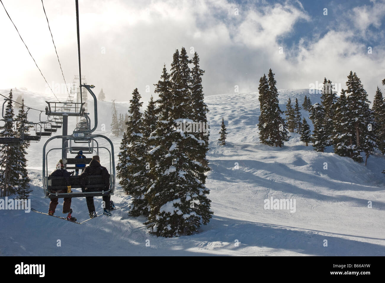 Riding the Lenawee Mountain lift into a wind storm, Arapahoe Basin Ski ...