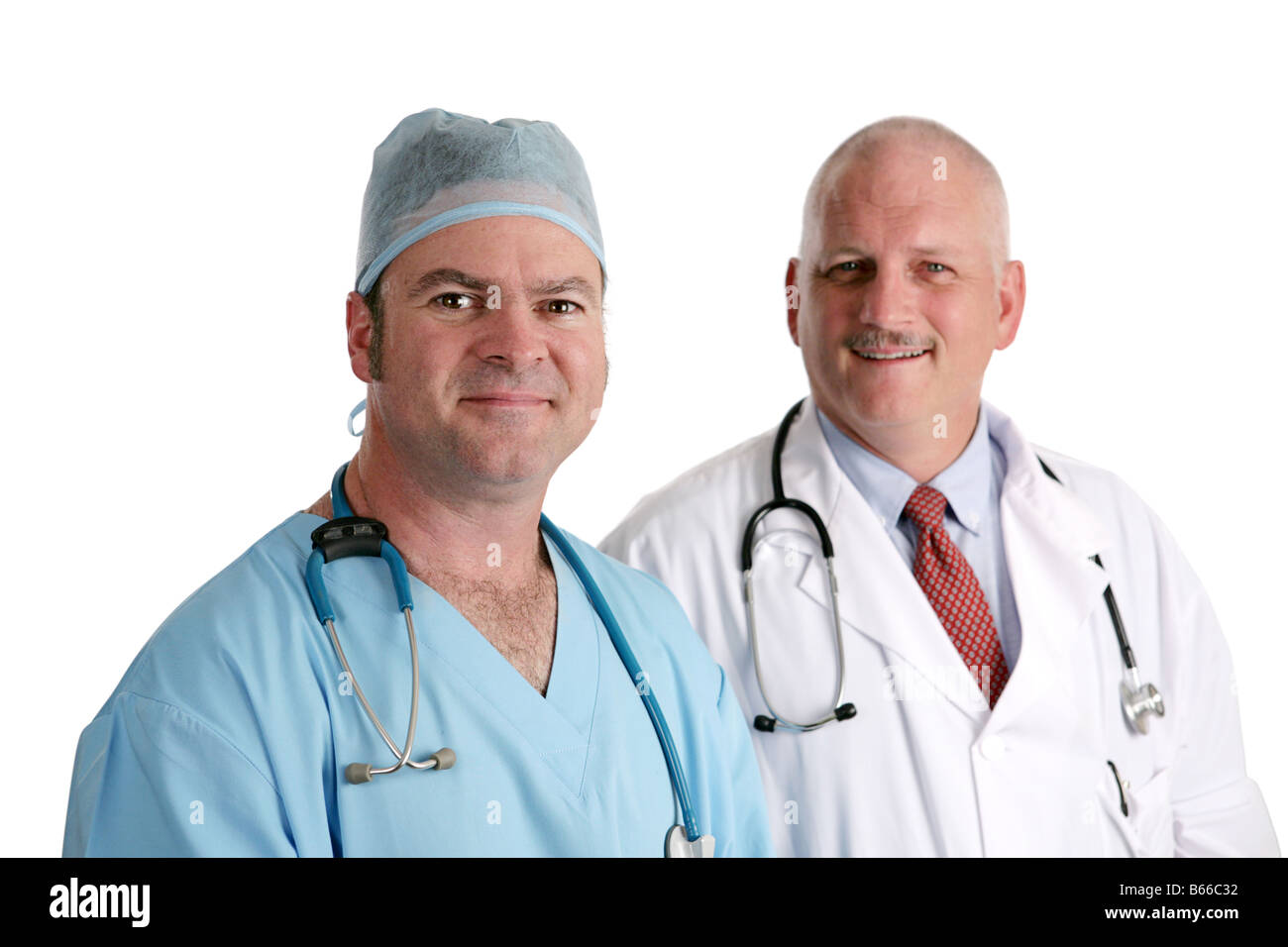 Two friendly doctors isolated on white Stock Photo - Alamy
