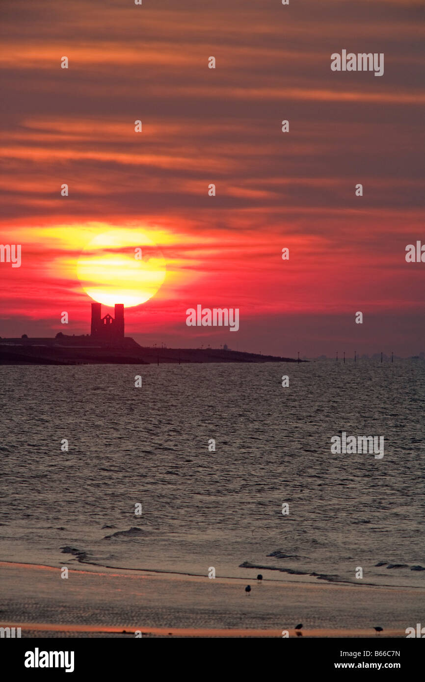 Sunset behind Reculver Towers from Minnis Bay Birchington Isle of ...