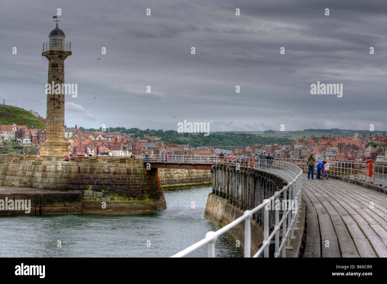 Whitby North Yorkshire England pier and harbour walls in HDR with ...
