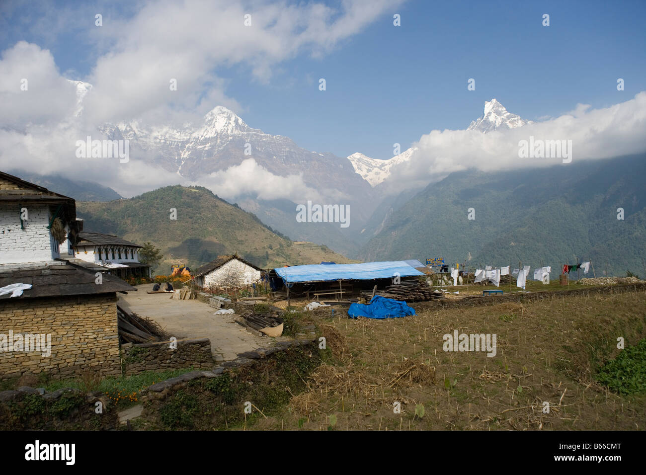Annapurna South and Fishtail Mountains from Ghandruk village in the ...
