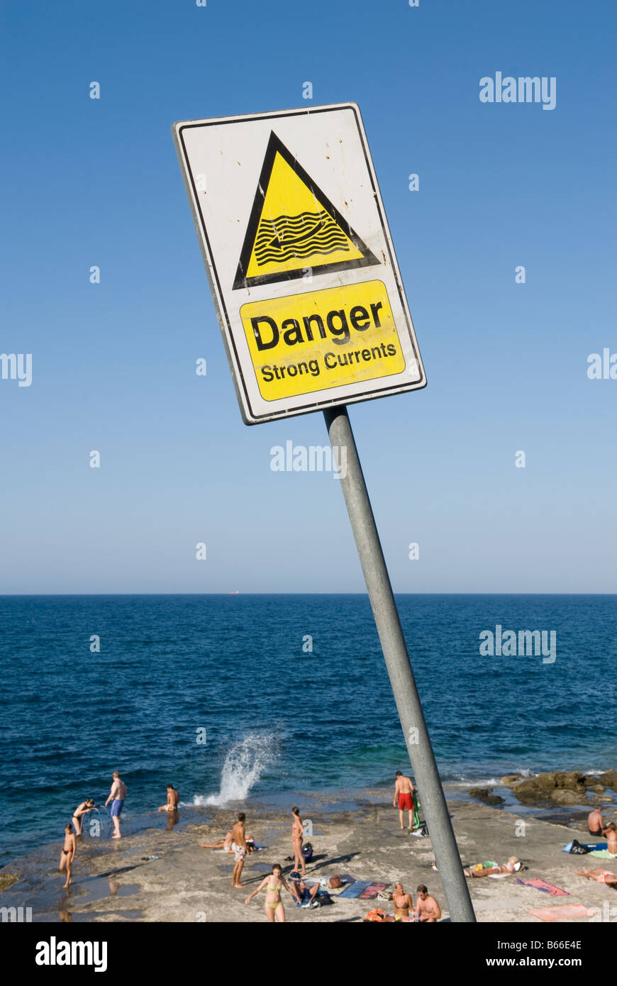 Strong currents warning sign at the beach, Sliema Malta Stock Photo - Alamy