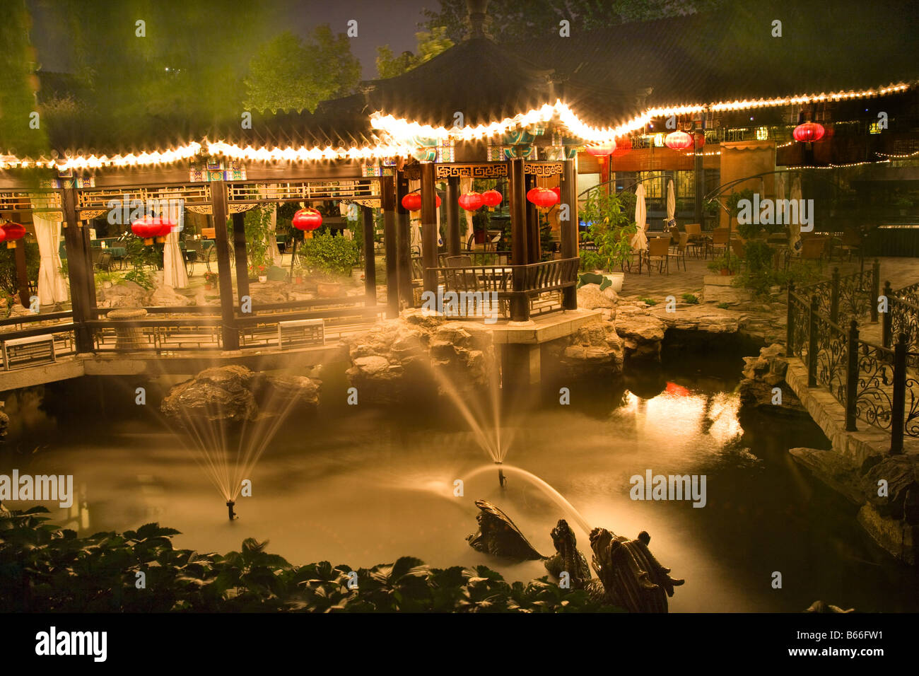 Red Lanterns Fountains Temple of the Sun Beijing China Night Shot Stock ...
