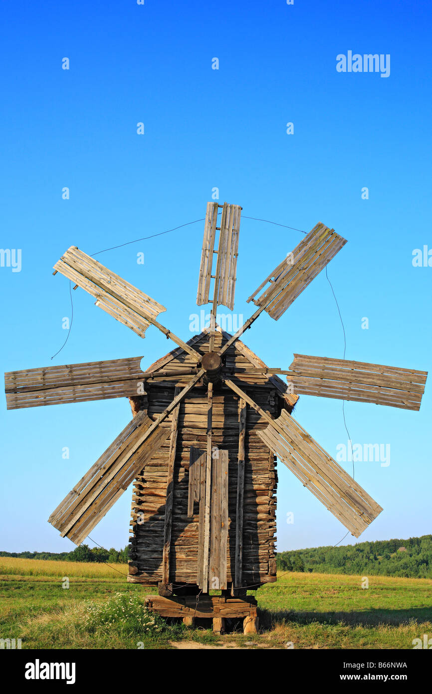 Ukrainian traditional wooden windmill, Pirogovo (Pyrohiv), open air ...