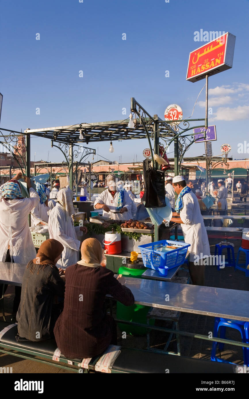 Outdoor food stalls in Djemaa el-Fna, Marrakech, Morocco Stock Photo ...