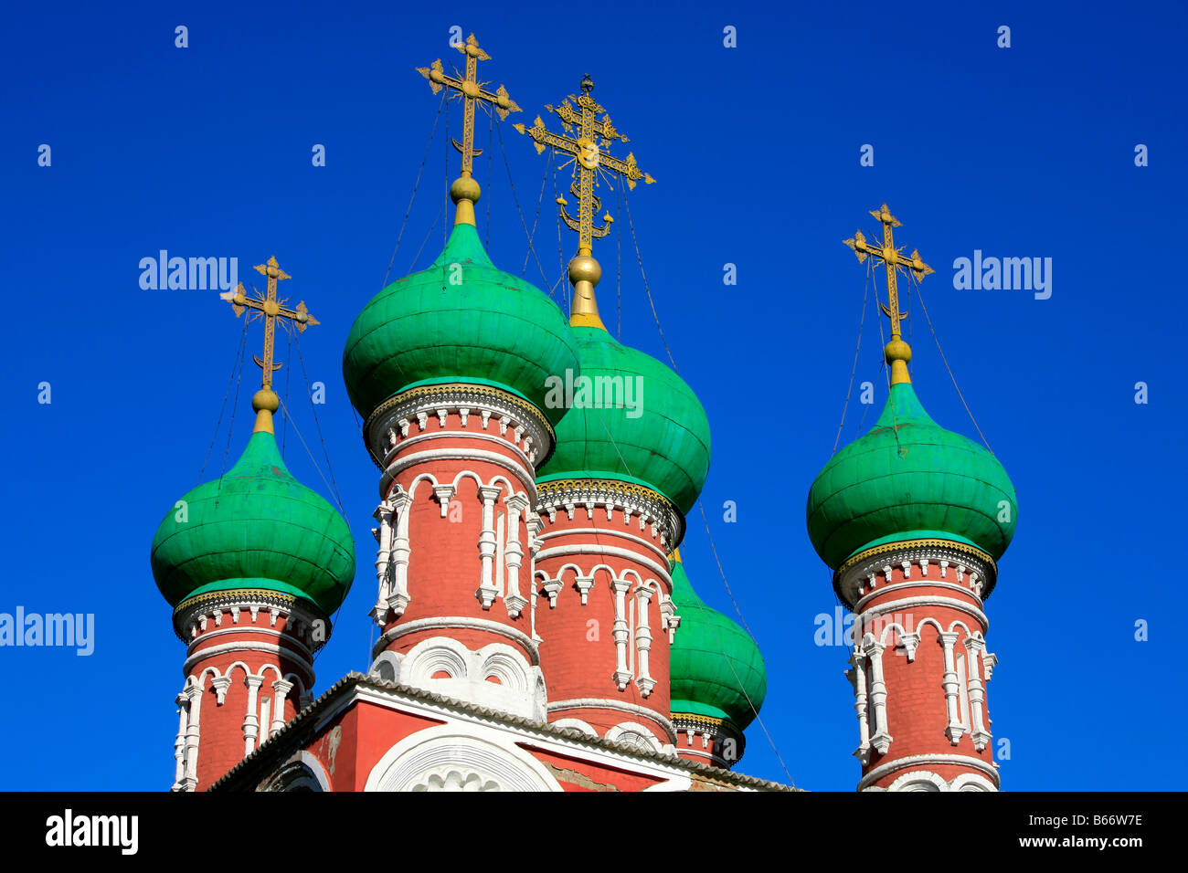 Domes of a Russian Orthodox Church inside the Vysokopetrovsky Monastery ...