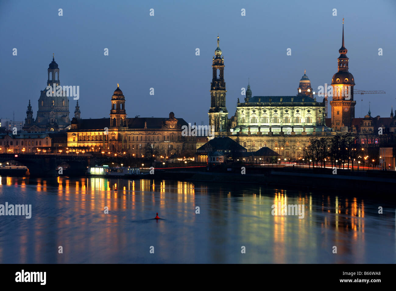 DEU, Germany, Dresden: Skyline of baroque Oldtown at the river Elbe ...