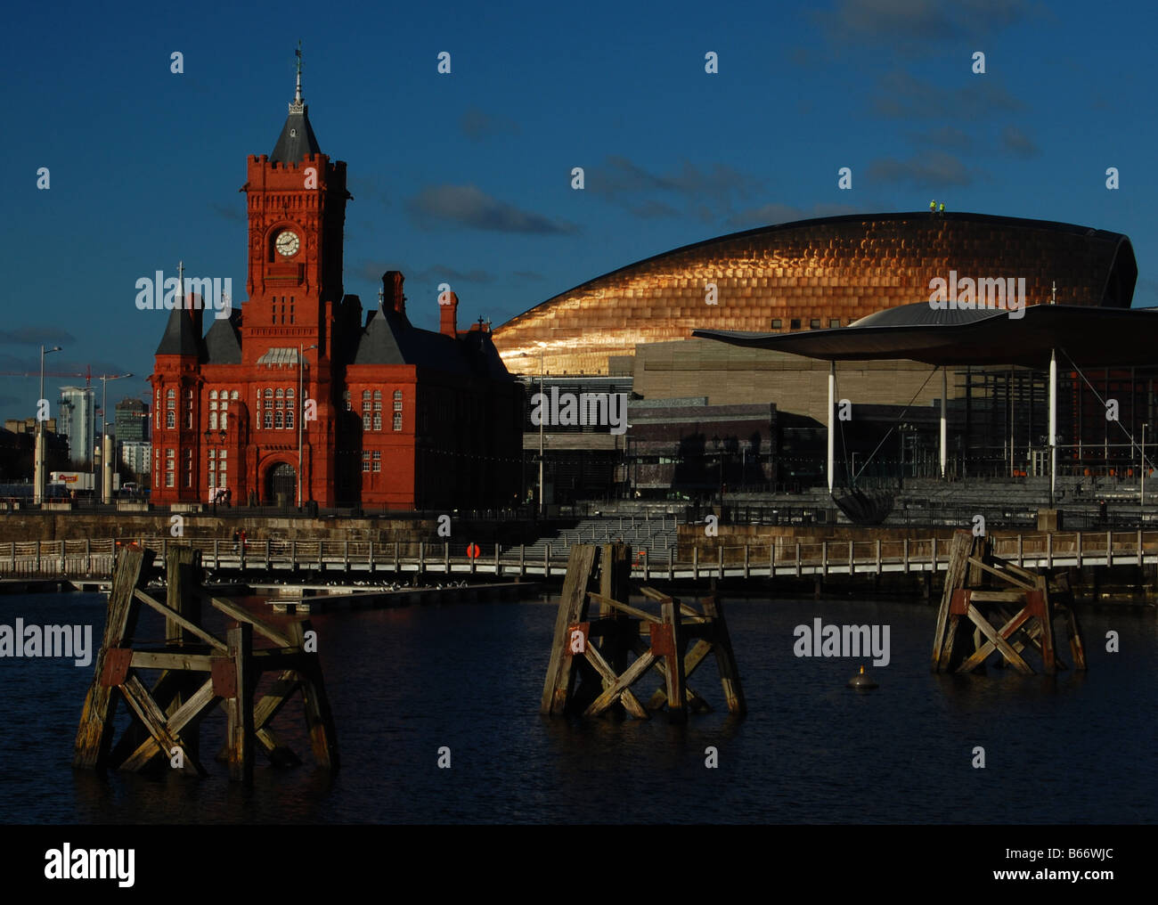 View of the Pierhead building and Wales Millennium Centre building ...