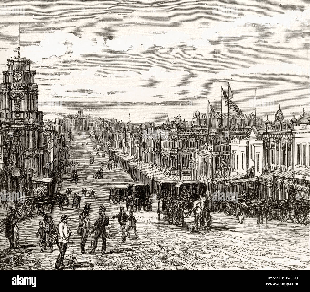 Bourke Street Melbourne Australia looking east circa 1880 Stock Photo ...