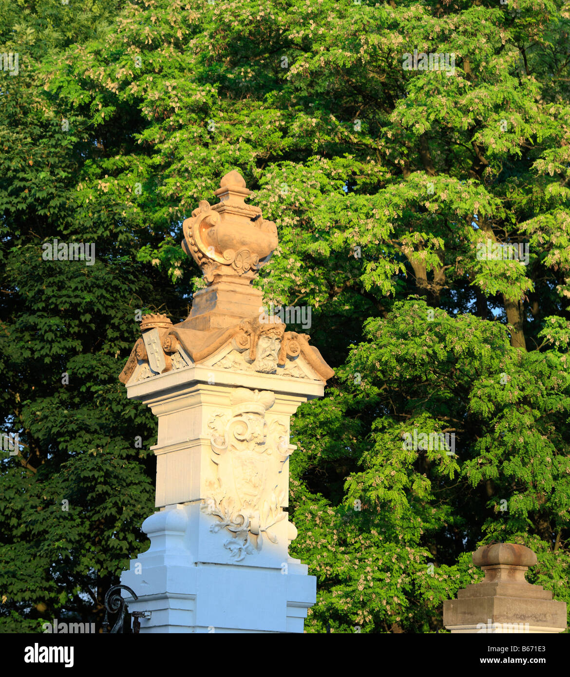 Coat of arms on the top of park gates, Antoniny, Khmelnytskyi oblast ...