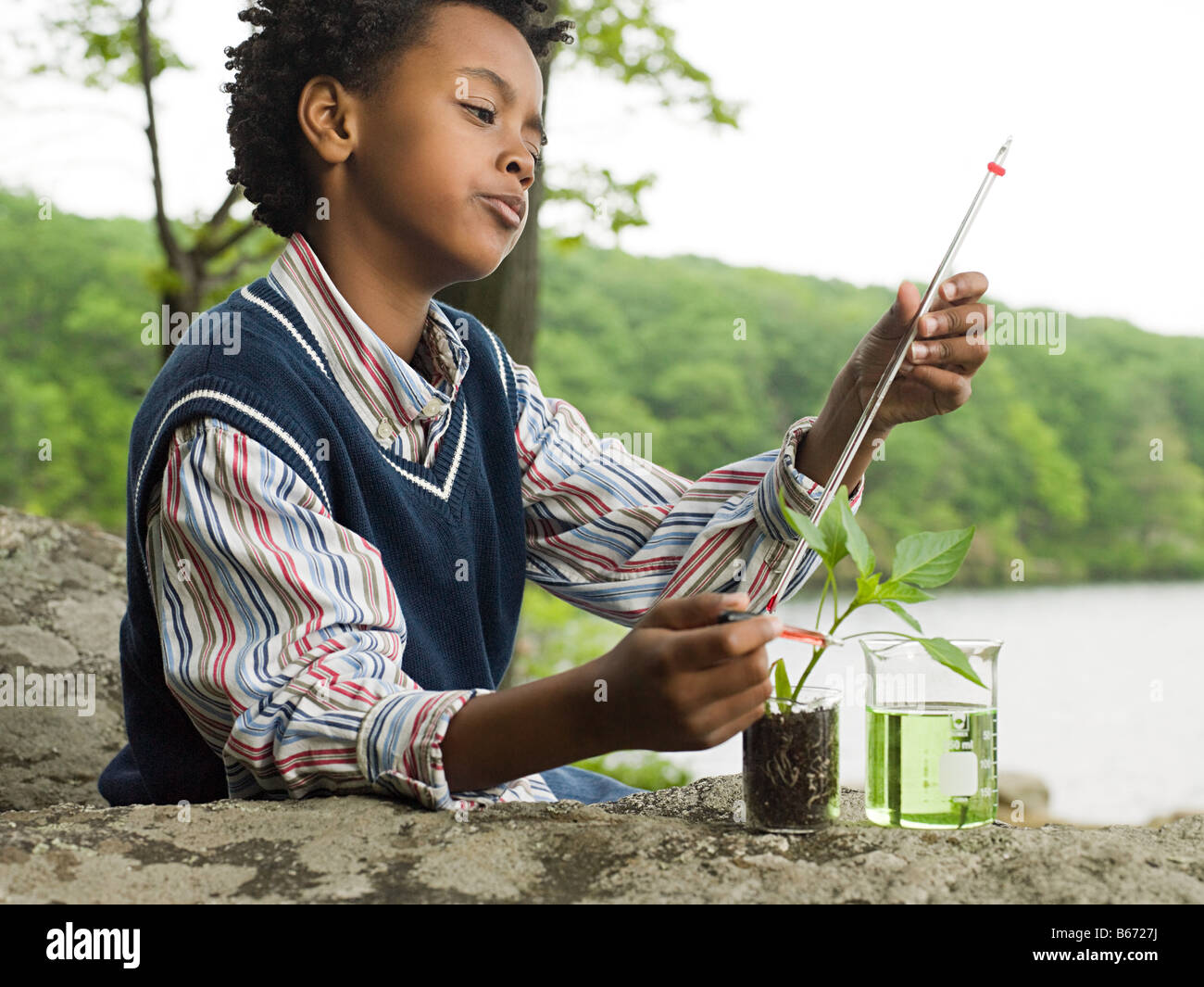 A boy doing an experiment on a plant Stock Photo - Alamy