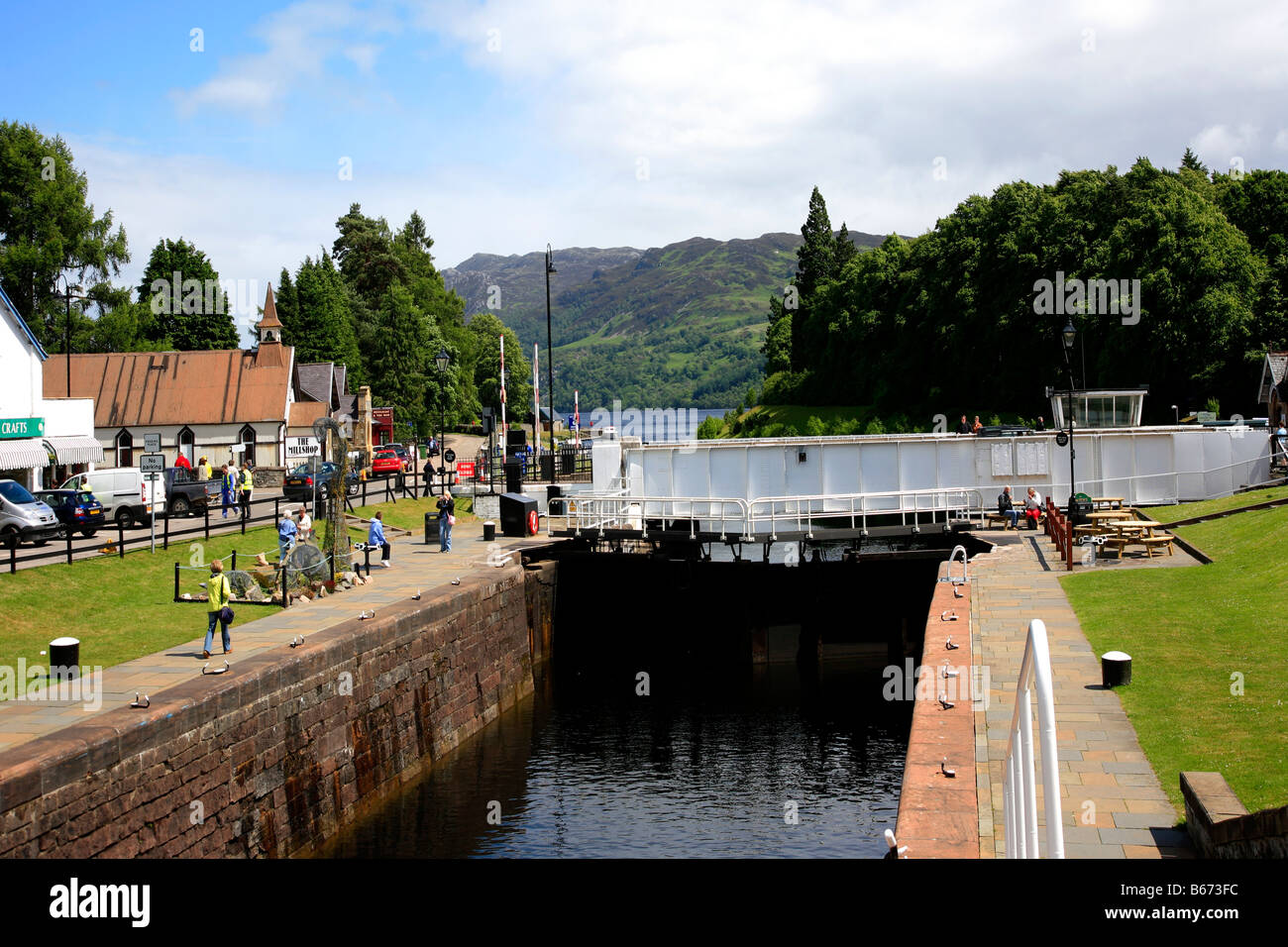 Roadway Swing bridge Landscape Fort Augustus town Loch Ness Highlands ...