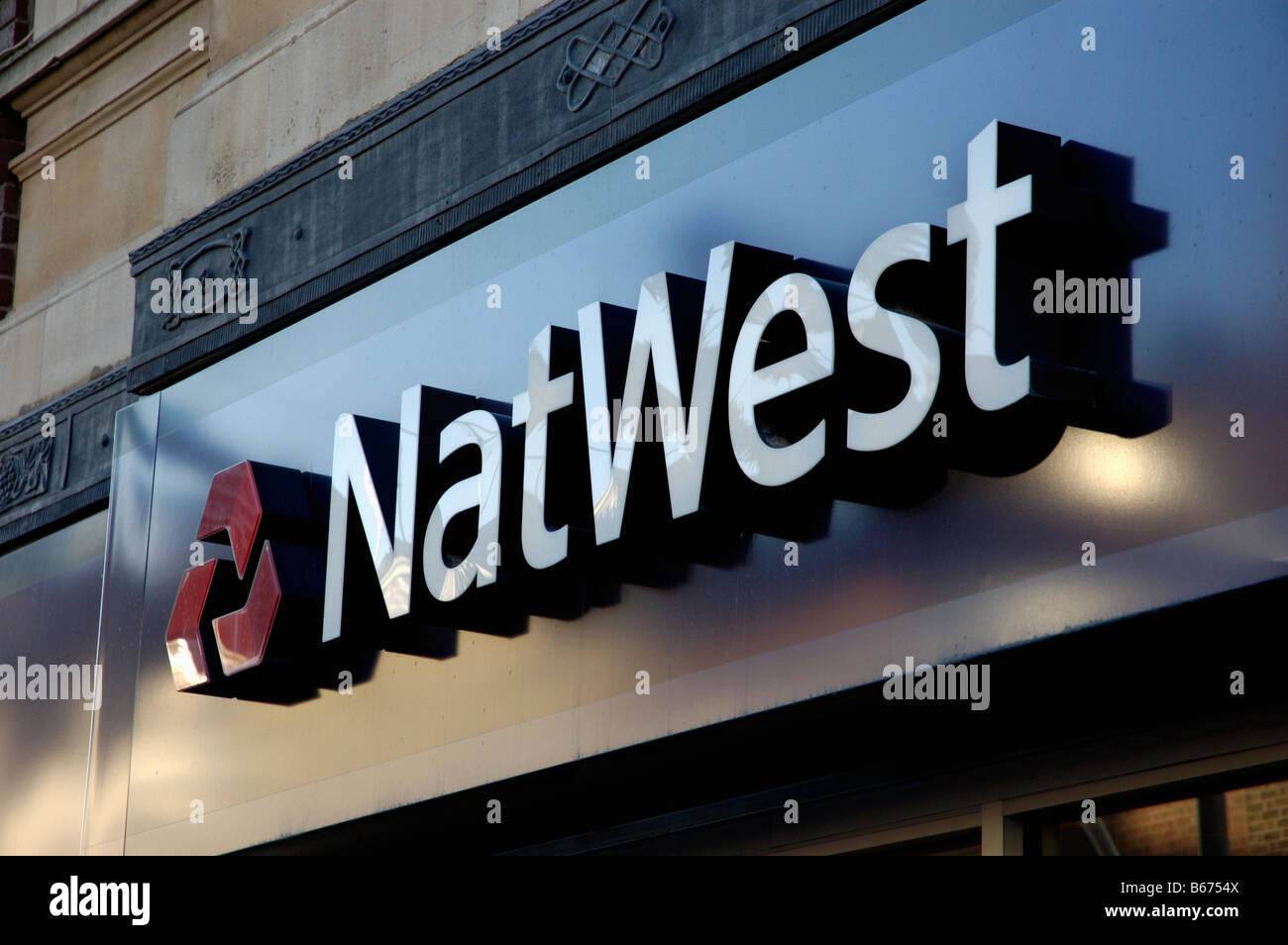 Natwest Bank sign at the Horsefair Street branch in Lecester City Stock ...