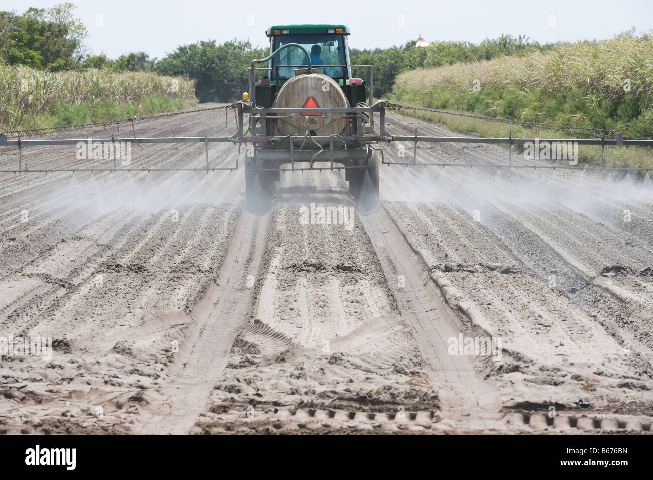 Tractor watering a field Stock Photo - Alamy