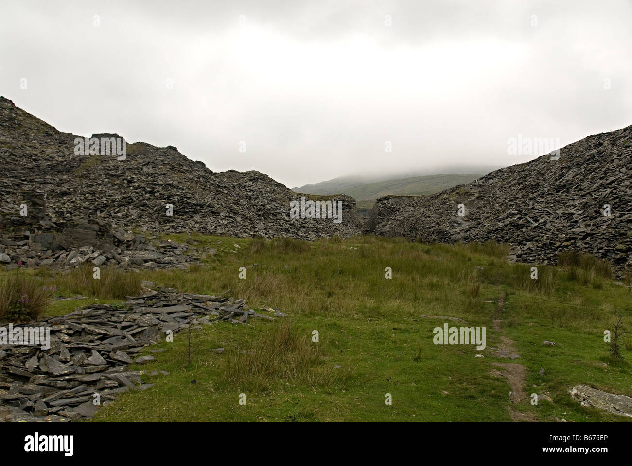 slate on the mountainside from mining in snowdon national park wales ...