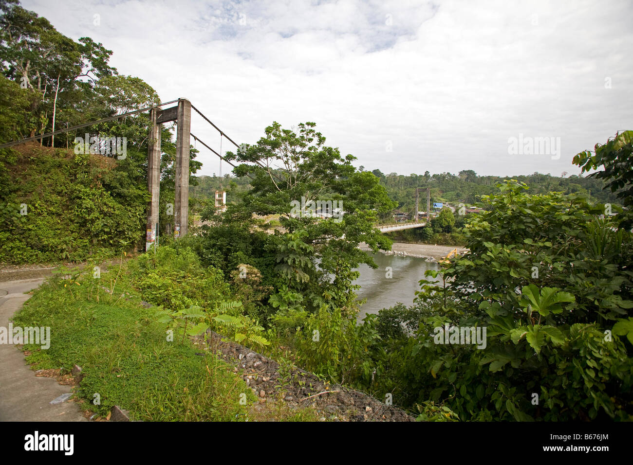 Suspended bridge over Amazon river, Ecuador South America. horizontal ...